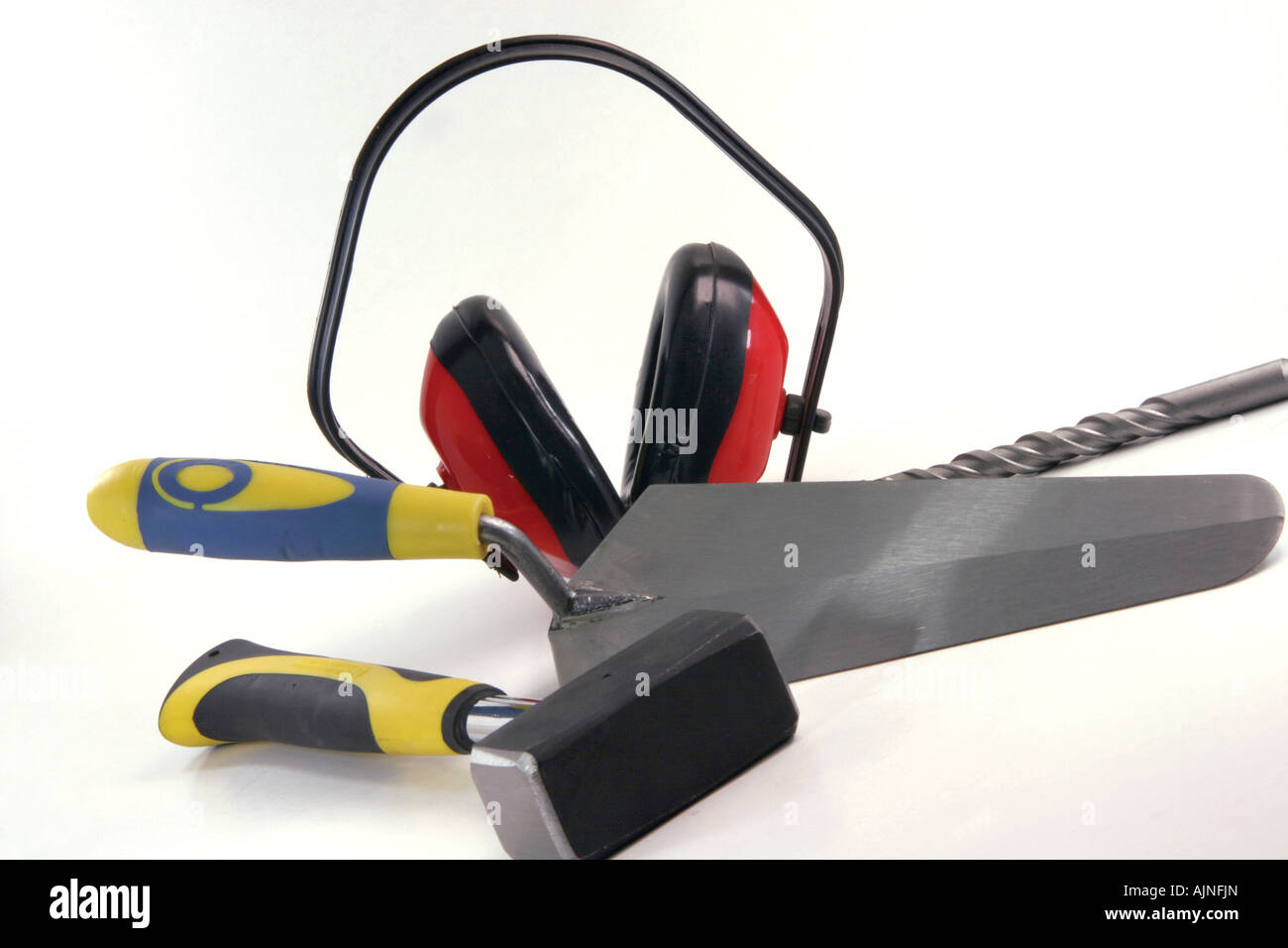 constuction worker equipment hardware tools isolated in white ...