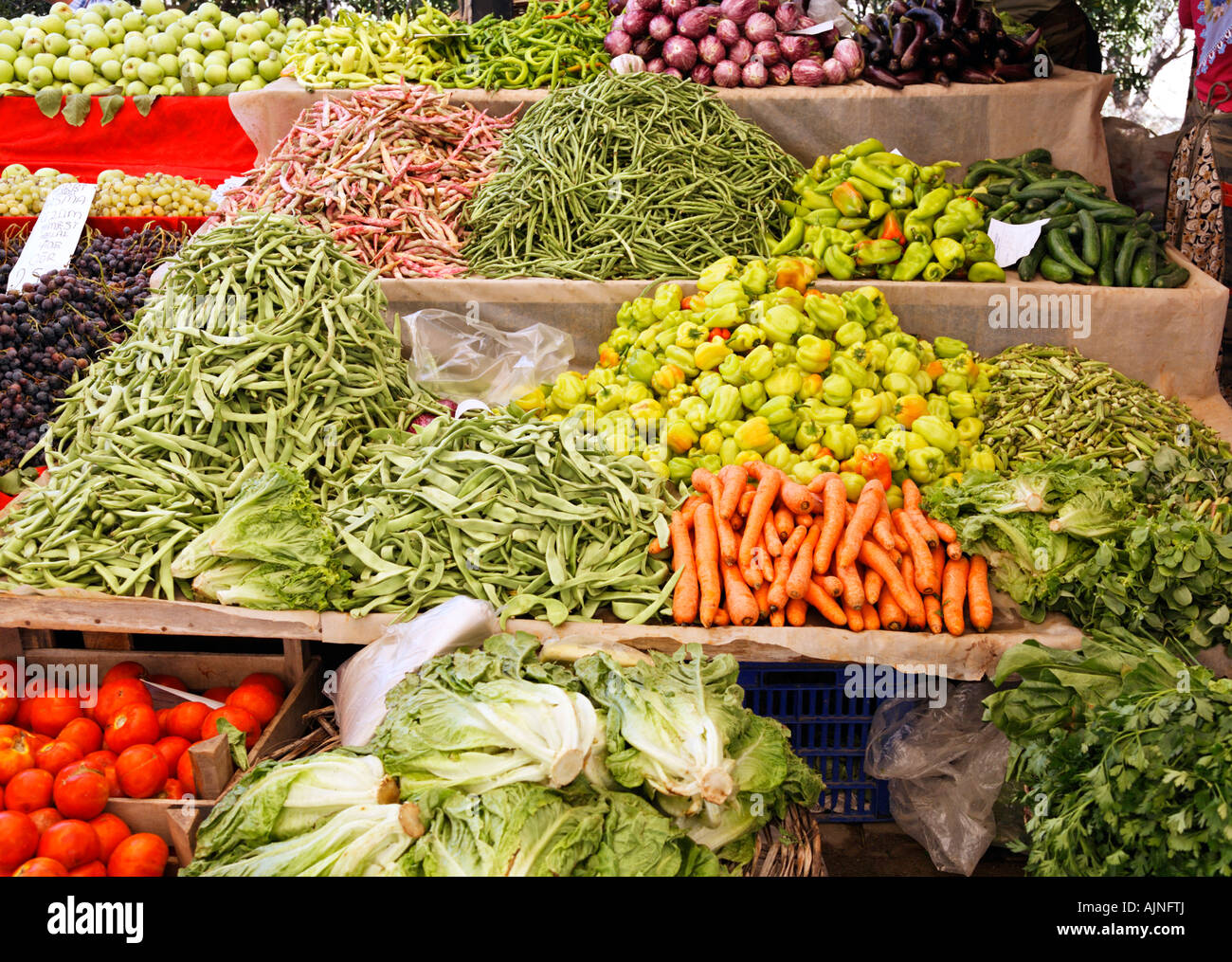 Turkish Pazar (Bazaar) outdoor vegetable market Bodrum Peninsula Turkey ...