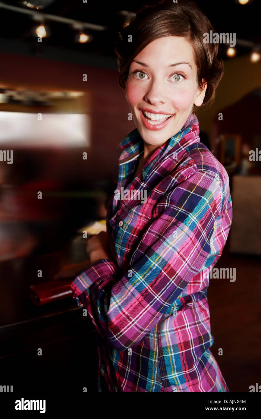 Side view of a woman smiling Stock Photo - Alamy