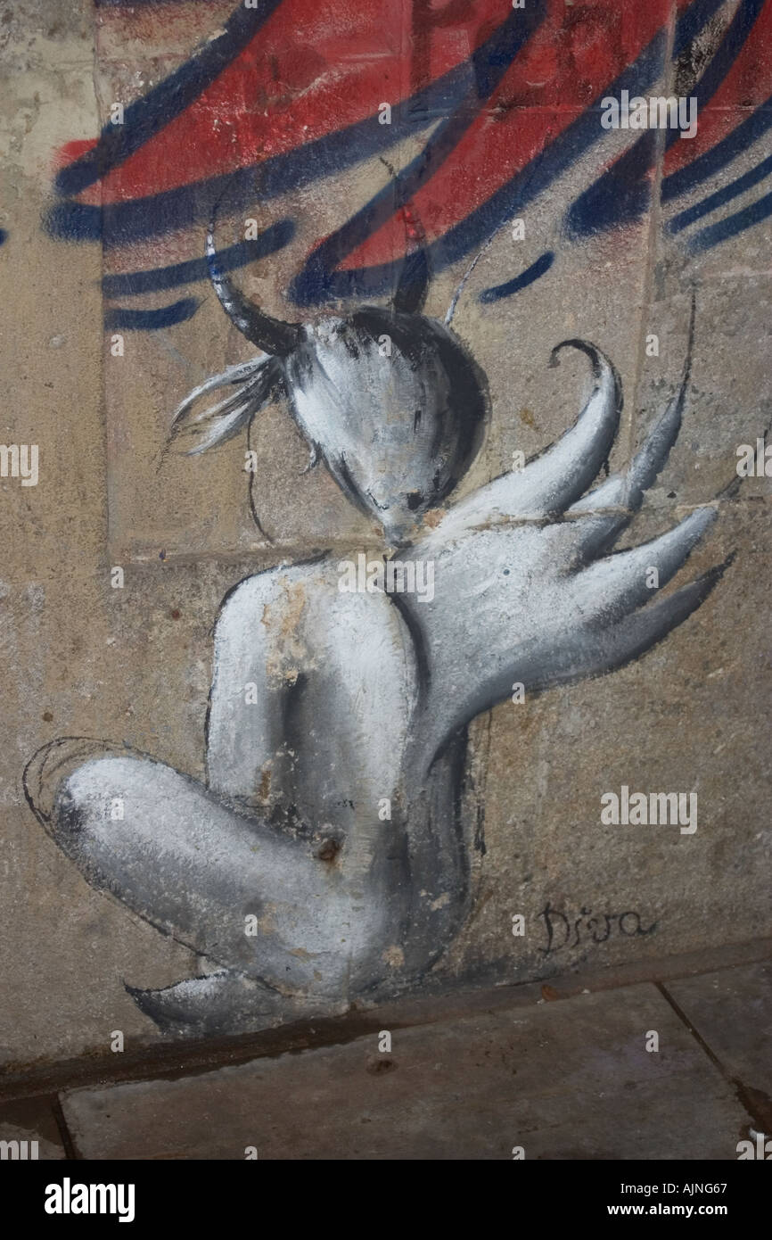 horned angel devil grafitti art Stock Photo - Alamy
