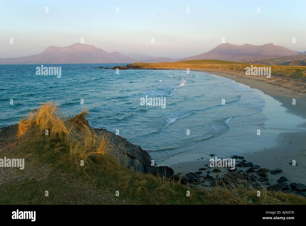 Mweelrea Mountain, County Mayo, at sunset. From Renvyle Beach, Co ...