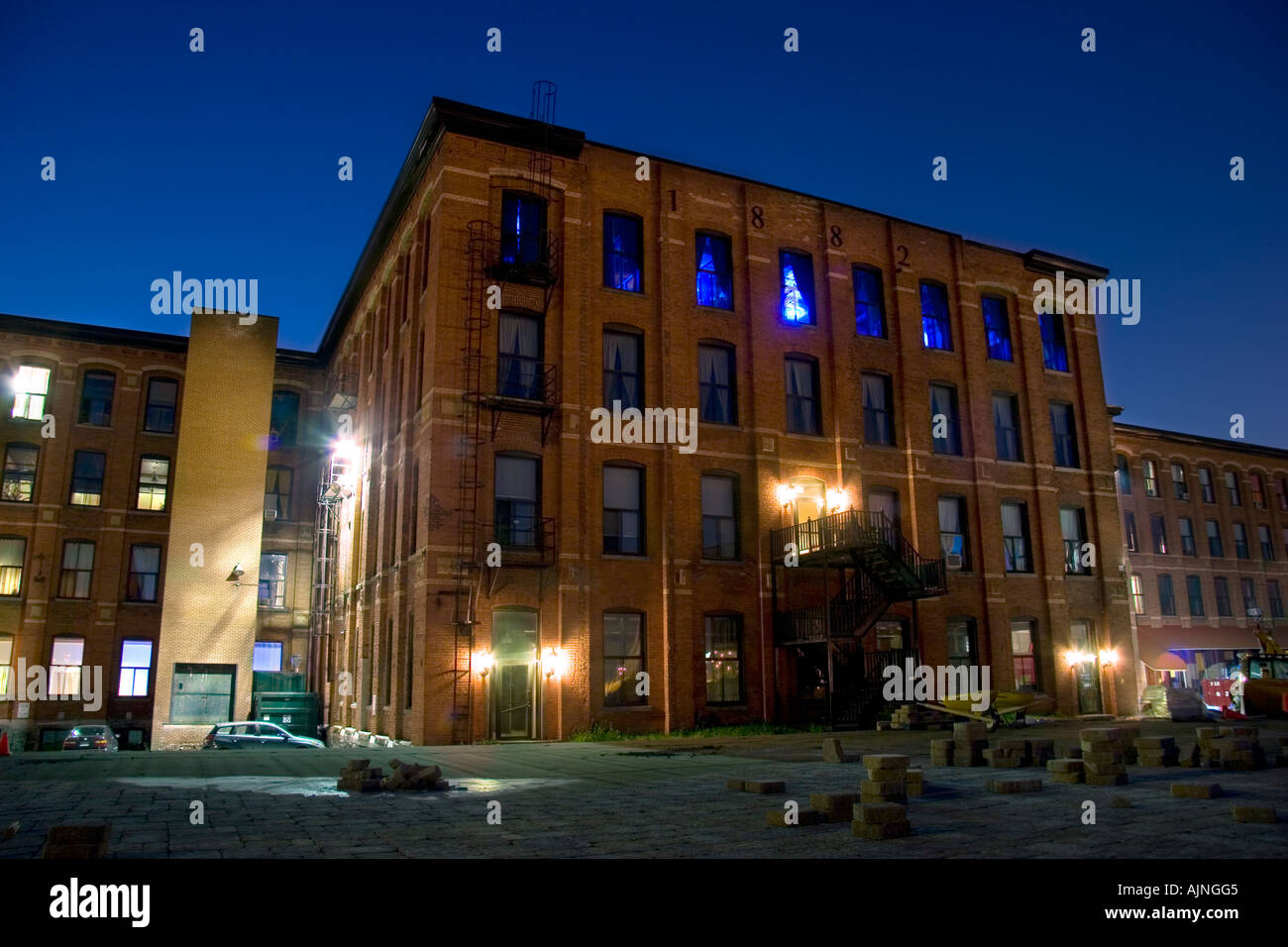 Industrial factory building at night. Montreal, Quebec Stock Photo - Alamy