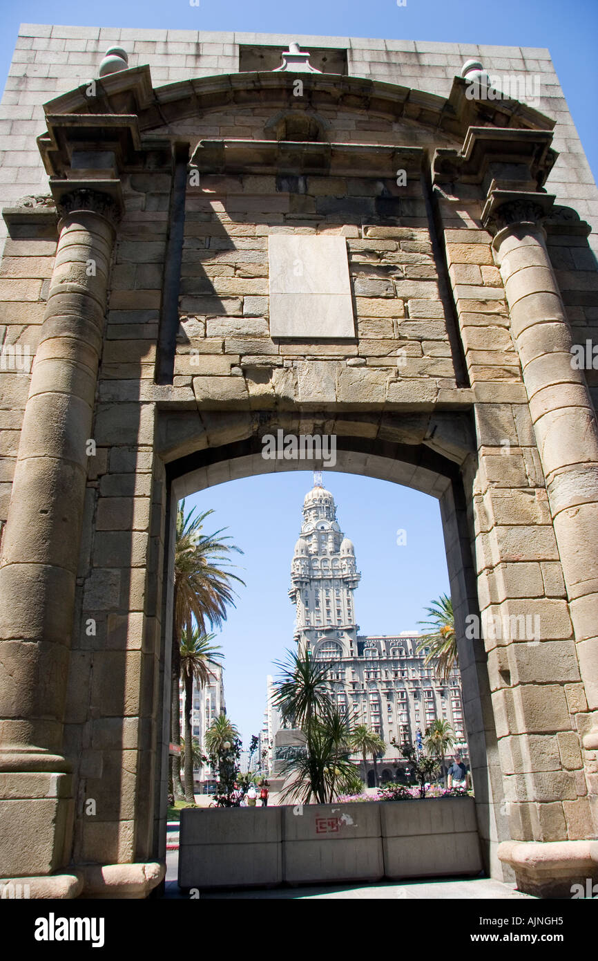 View of the Palacio Salvo, Plaza Independencia through the colonial ...