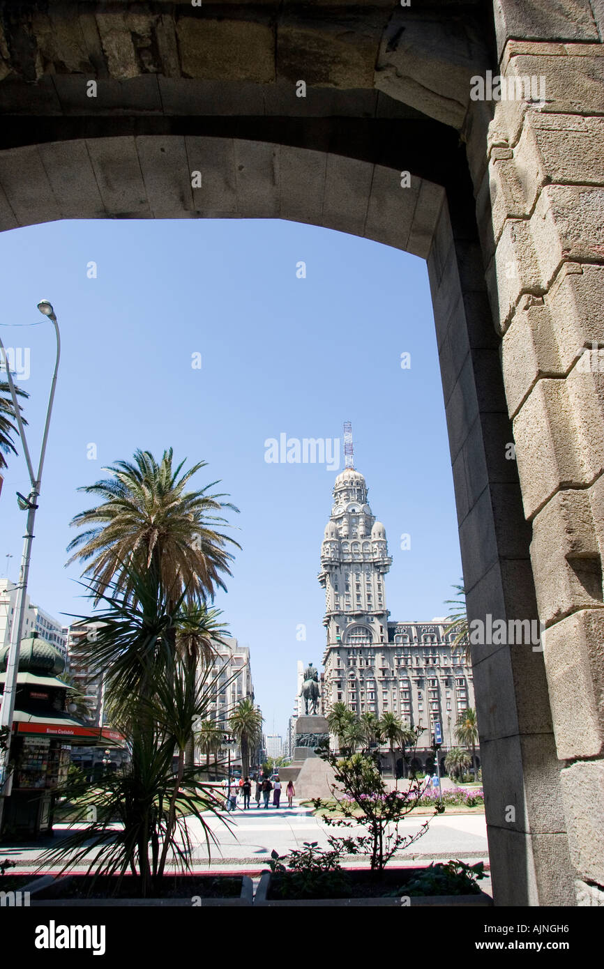 View of the Palacio Salvo, Plaza Independencia through the colonial ...