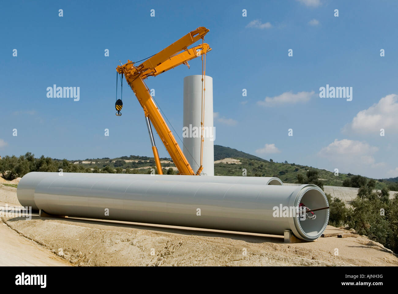 Installation of a wind turbine with crane Stock Photo - Alamy