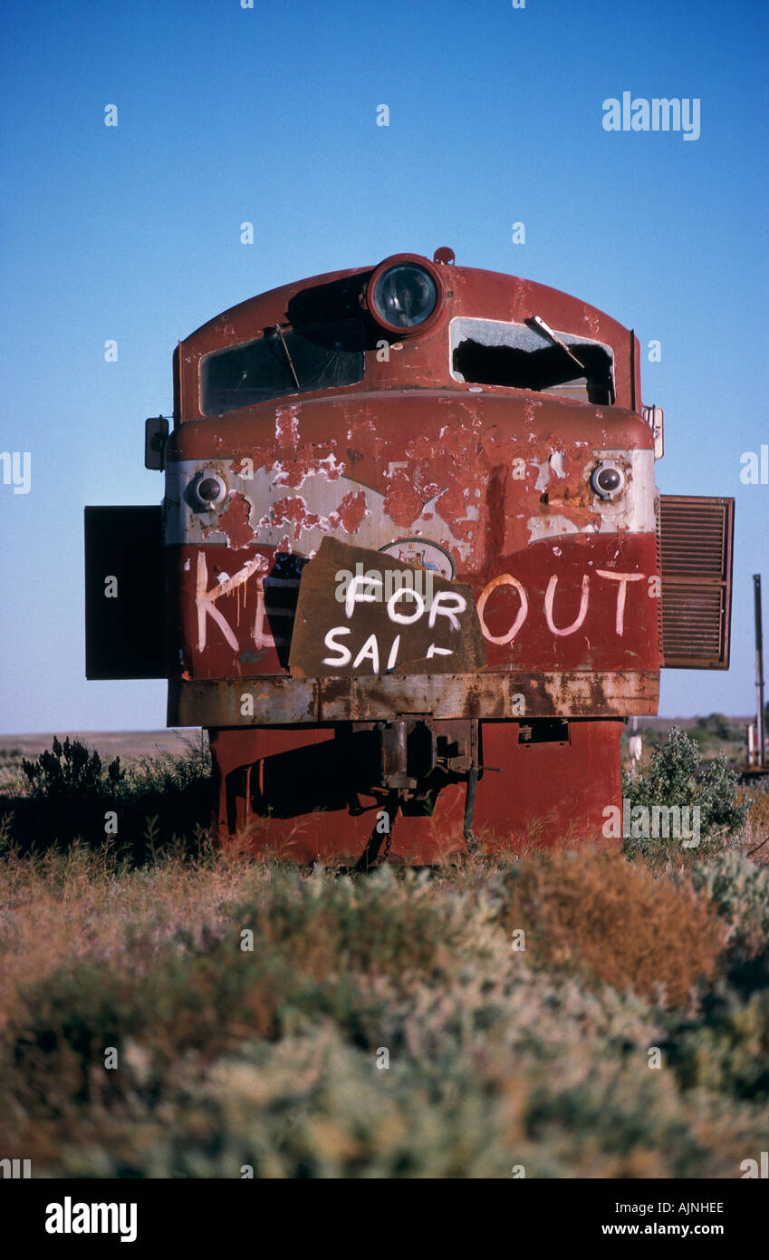 Abandoned old Ghan locomotive Maree South Australia vertical Stock ...