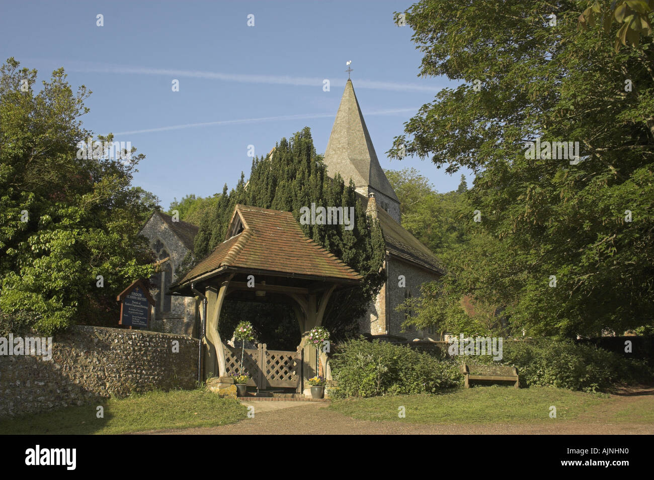 The lychgate and entrance to the church of St. John the Baptist, Findon ...