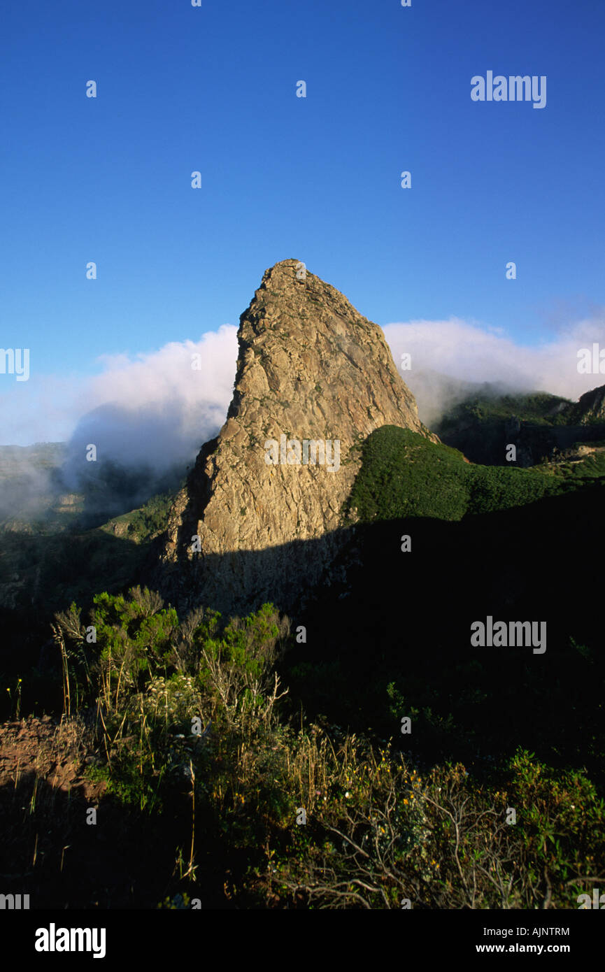 Roque Agando at sunrise National park Garajonay La Gomera Canary ...