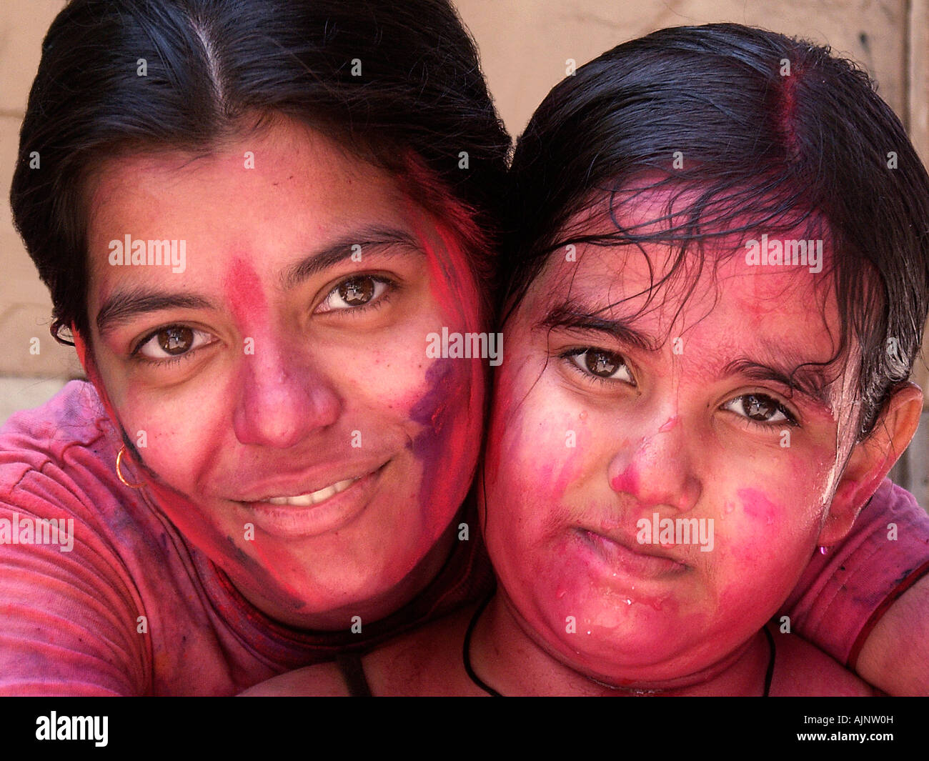Portrait of two girls with smeared faces Stock Photo - Alamy