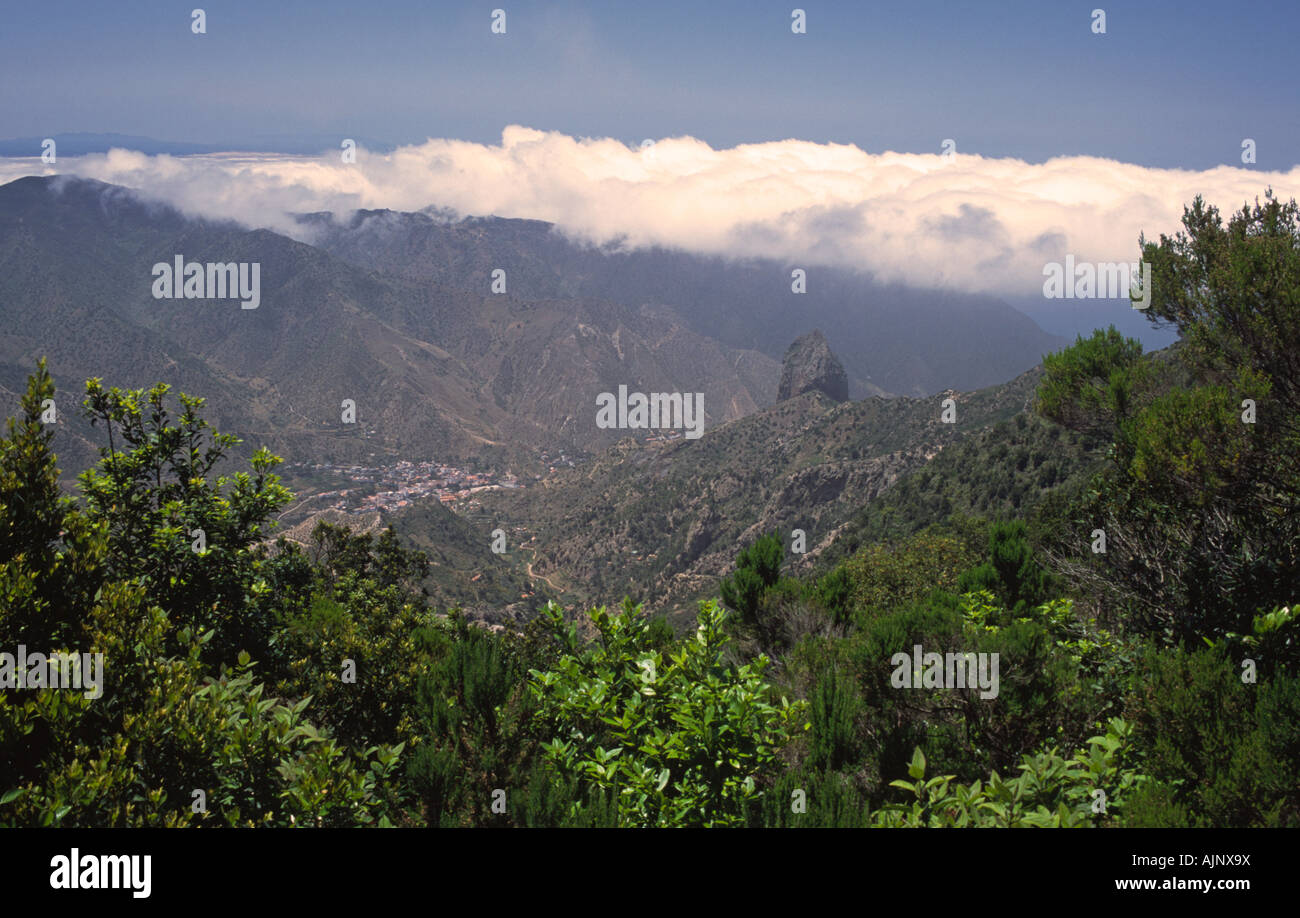 View from the mirador Valle Hermosa at the Roque Cano La Gomera Canary ...