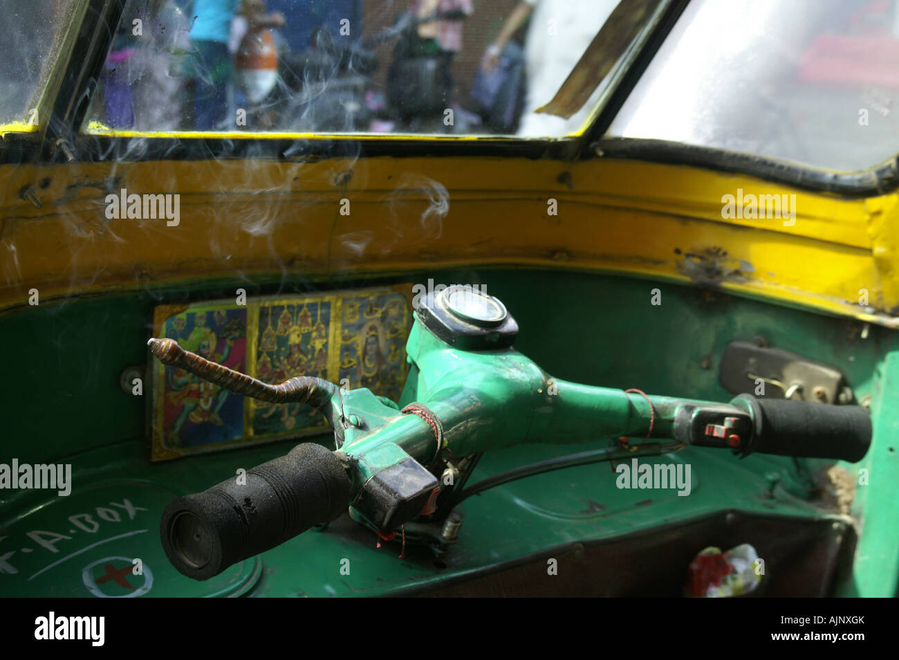 Steering handle of rickshaw trike vehicle, New Delhi India Stock Photo ...