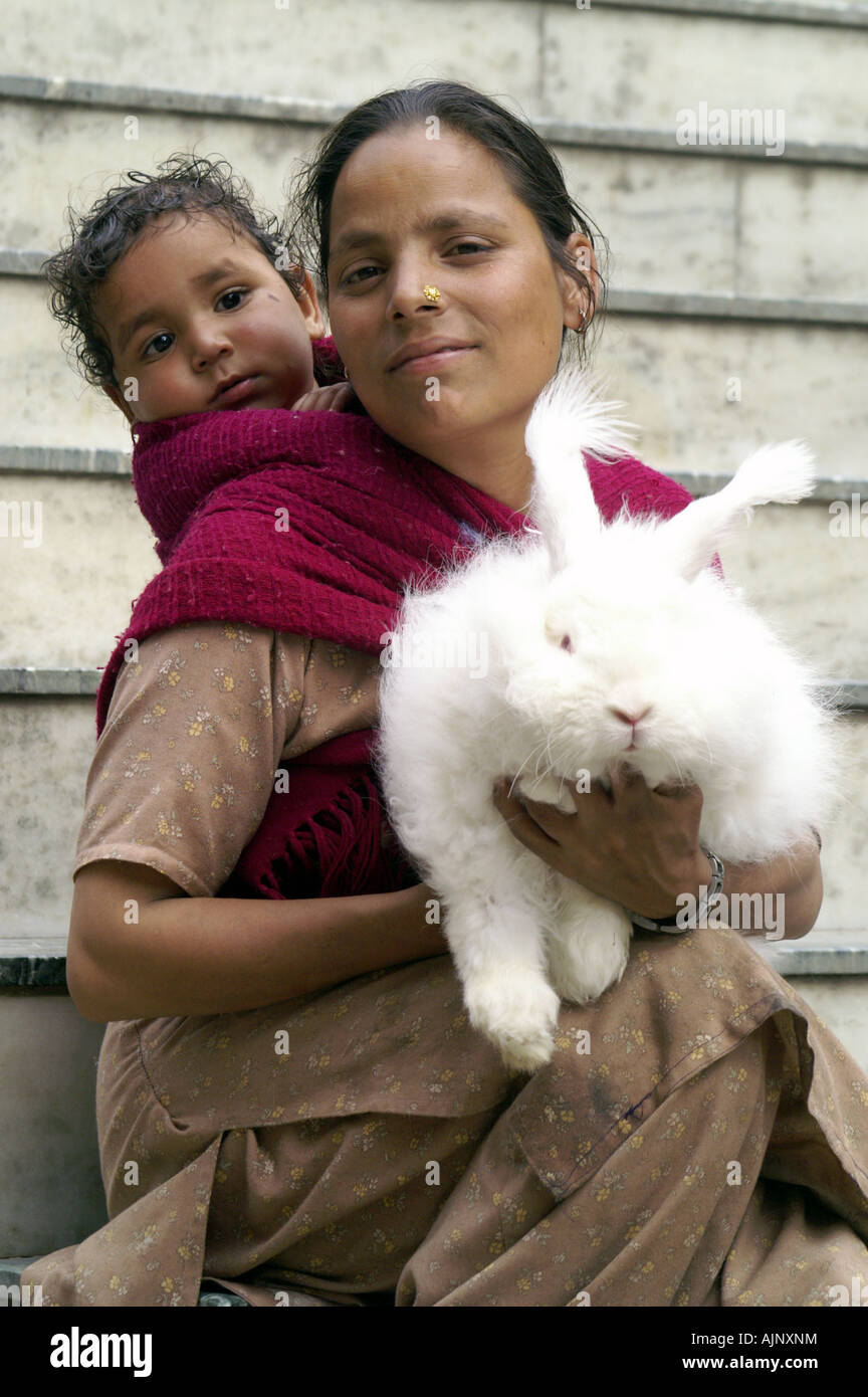 Rabbit outdoors happy kid girl baby vashisht hi-res stock photography ...