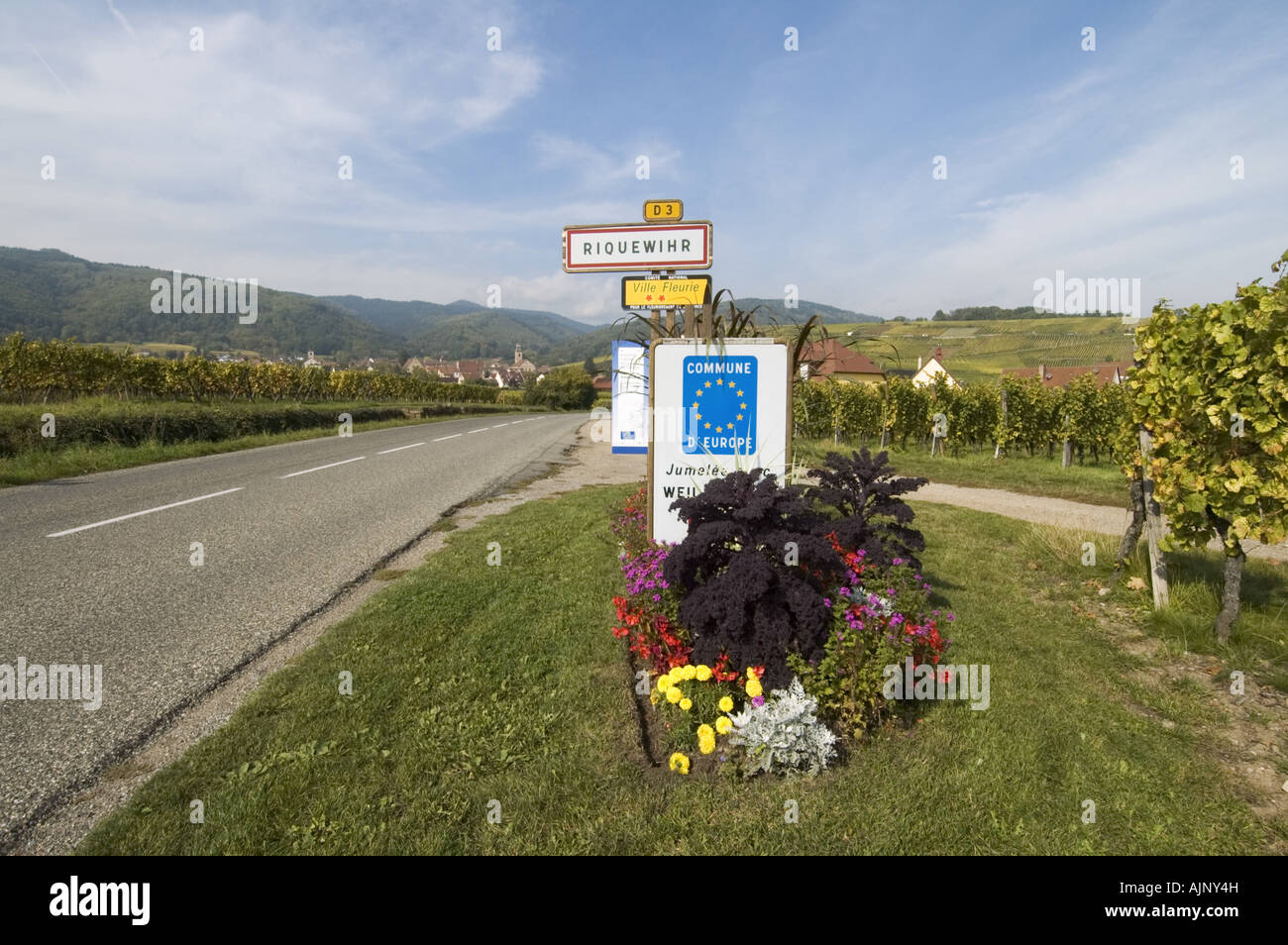Welcome to Riquewihr, a pretty flowery village in Alsace, France Stock ...
