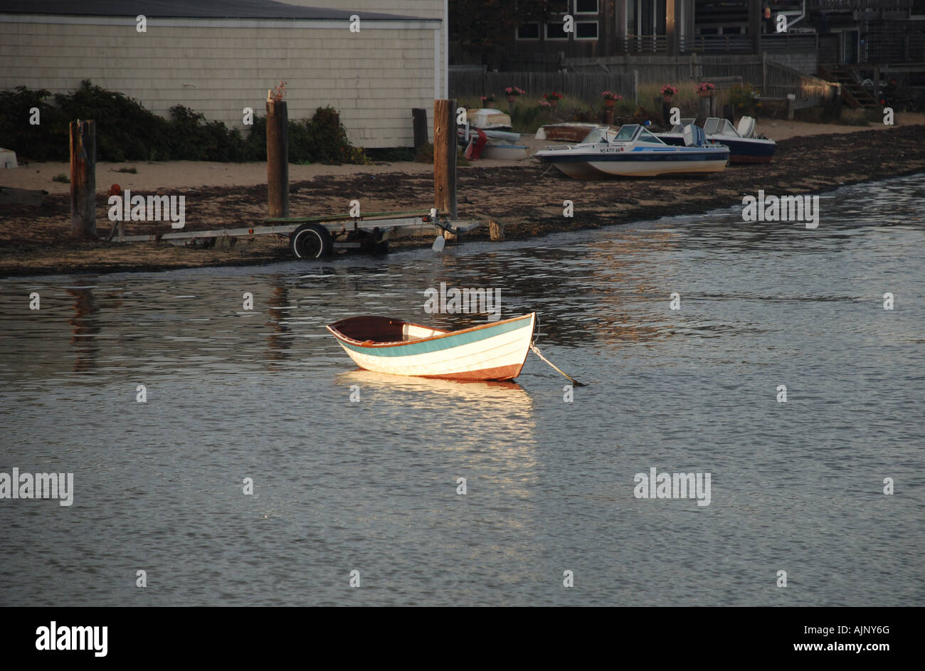 A rowing boat in Provincetown harbor, Cape Cod, USA Stock Photo - Alamy