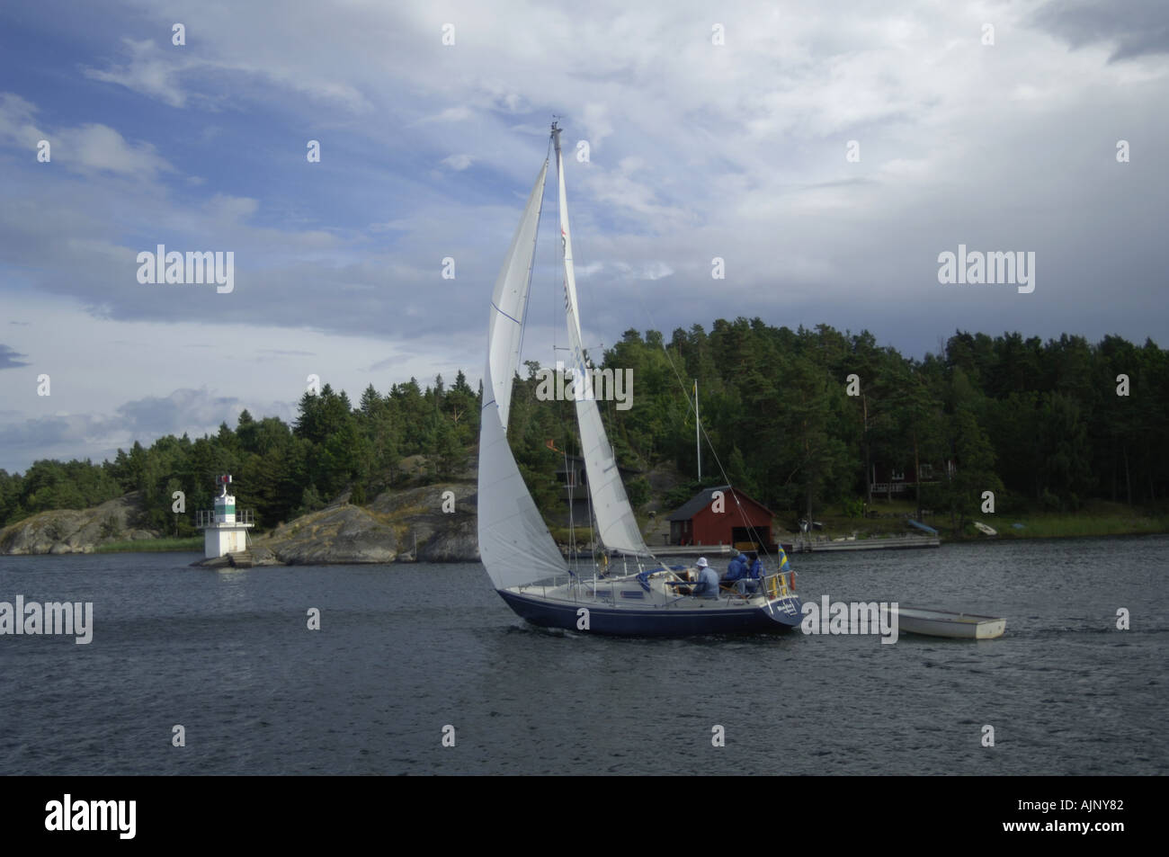 Swedish yacht sailing among the Swedish archipelagos south of Stockholm ...