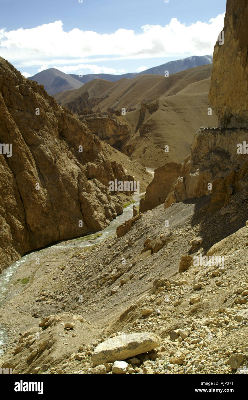 Zanskar valley Indian Himalaya Ladakh region mountains summer blue sky ...