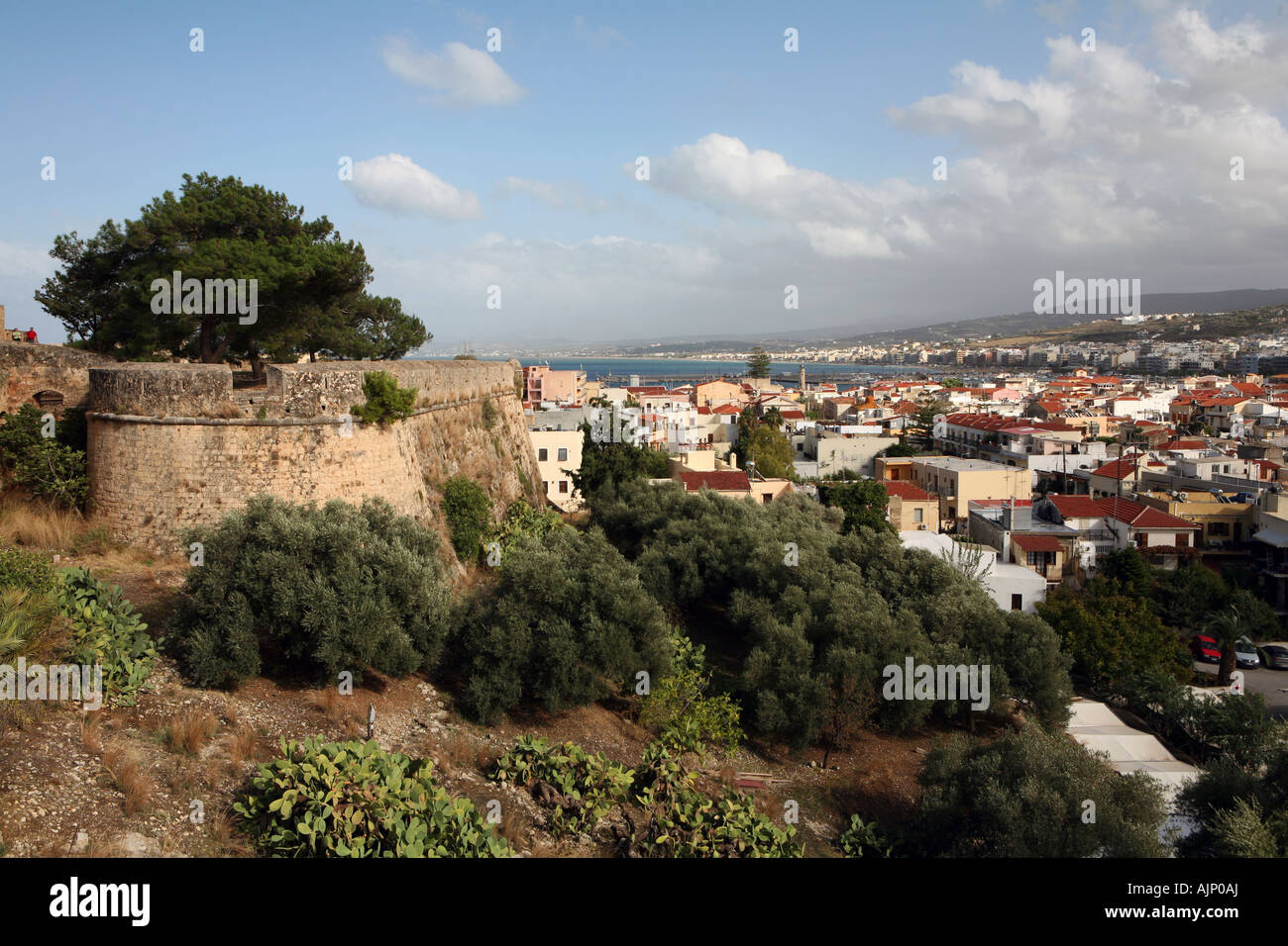 View over the Cretan city of Rethymnon from the Fortezza castle Stock ...