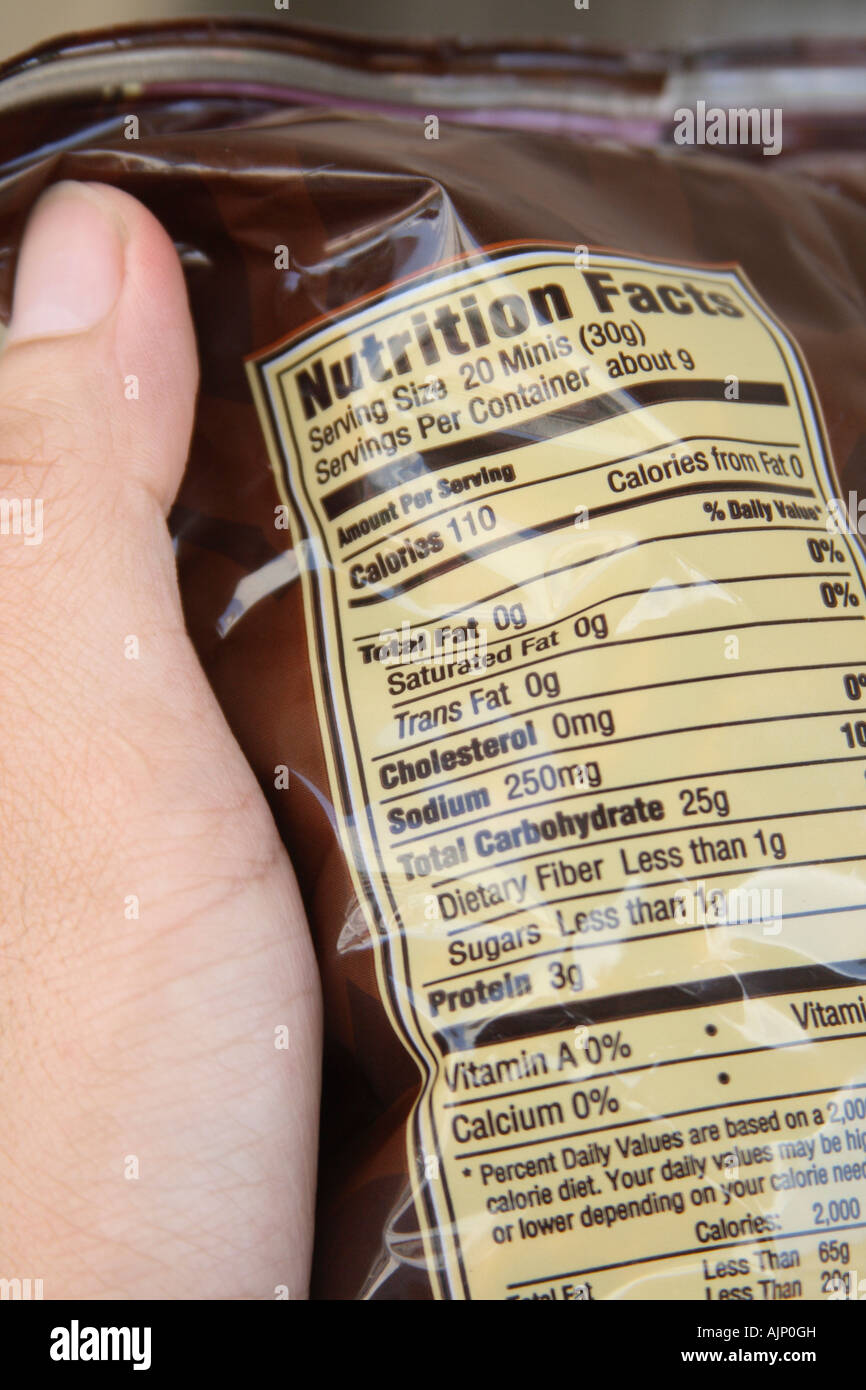 nutritional facts label on a package Stock Photo - Alamy