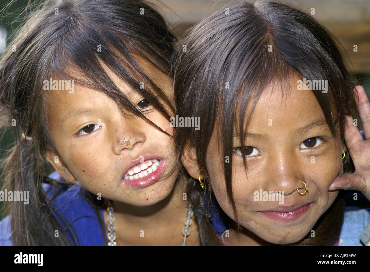 Two small indian girls kids making funny faces. India Stock Photo - Alamy