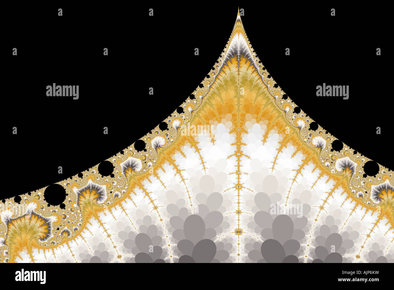 A cross section of a fractal volcano, gold lava just beneath the ...
