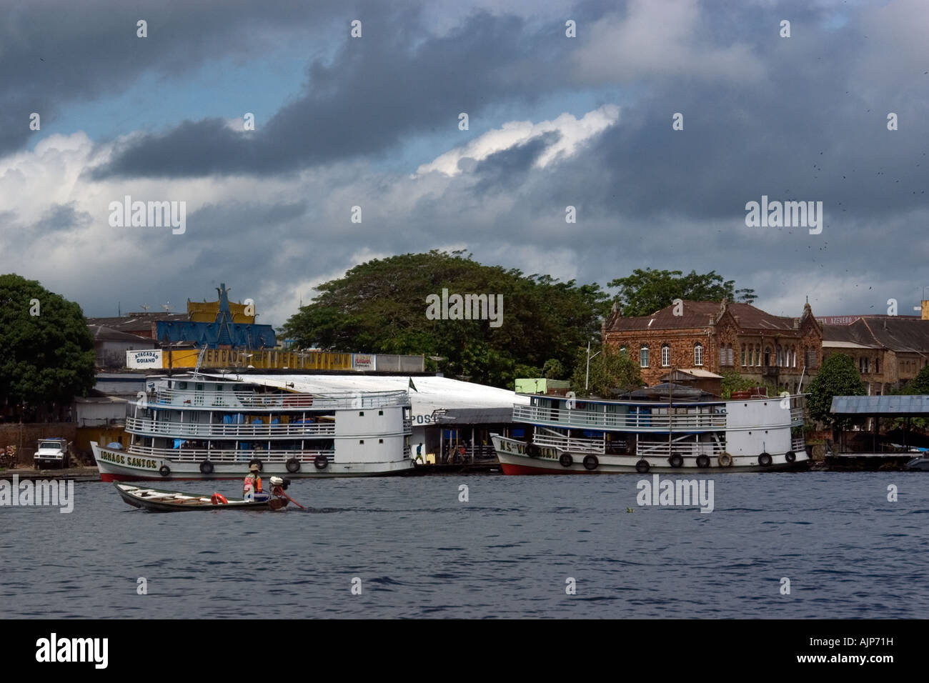 River skyline with boats Tefe Amazonas Brazil Tefe Amazonas Brazil ...