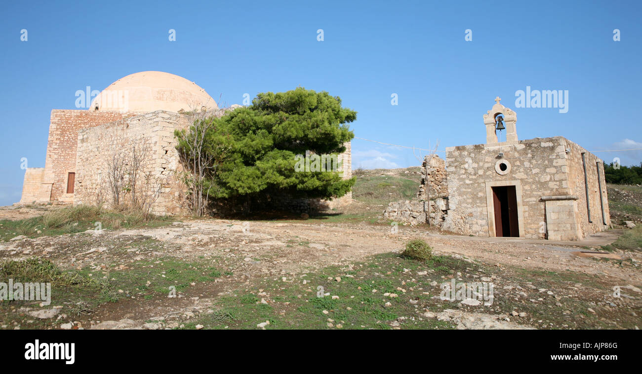Mosque and Church on top of the Fotezza castle, Rethymnon, Crete Stock ...