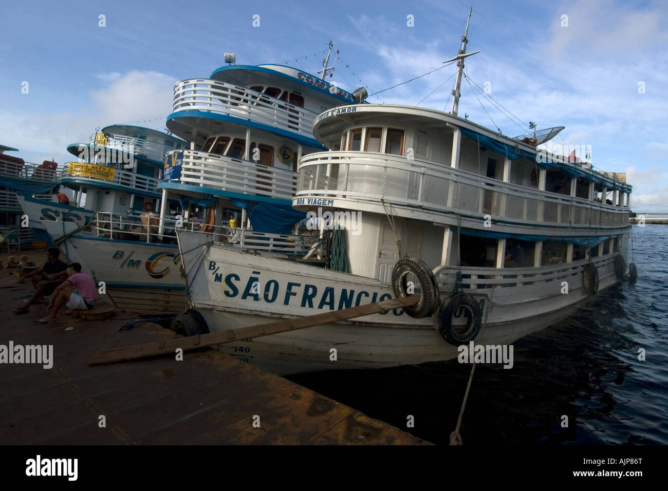River boats lined up at the main port Manaus Amazonas Brazil Stock ...