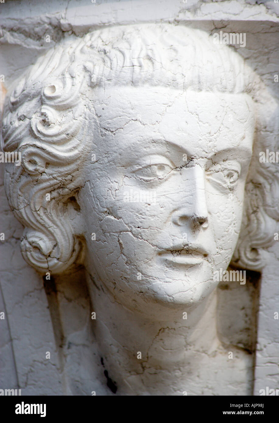 Italy Veneto Venice Stone Carving Of A Female Face On A Column Of The ...