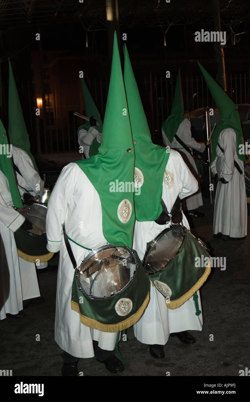 Brotherhood members in holy week procession. Zaragoza, Aragon, Spain ...