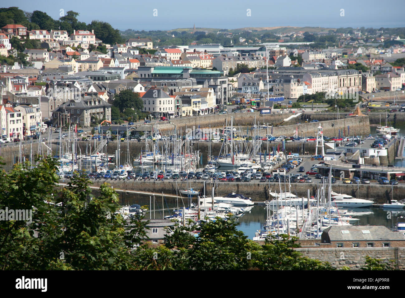 st peter's port town centre guernsey channel island summertime europe ...