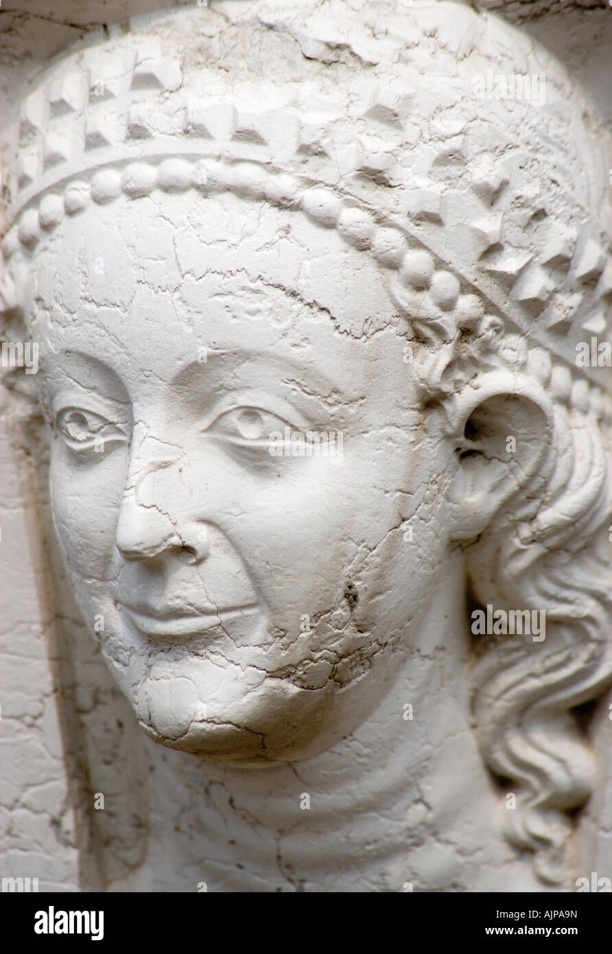 Italy Veneto Venice Stone Carving Of A Female Face On A Column Of The ...