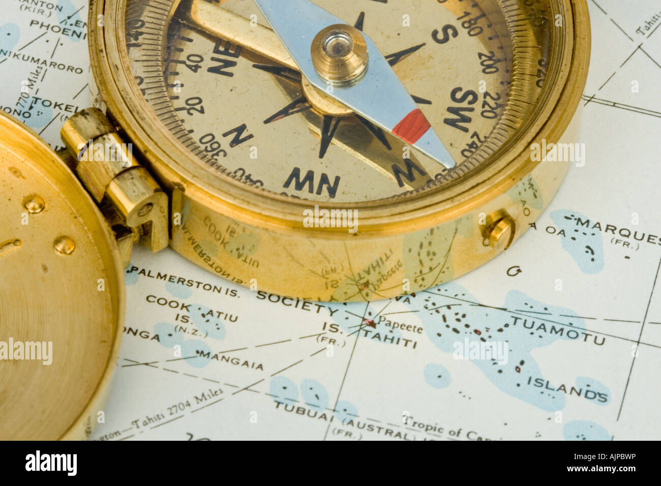 Antique compass used by explorers for finding directions and reading a ...