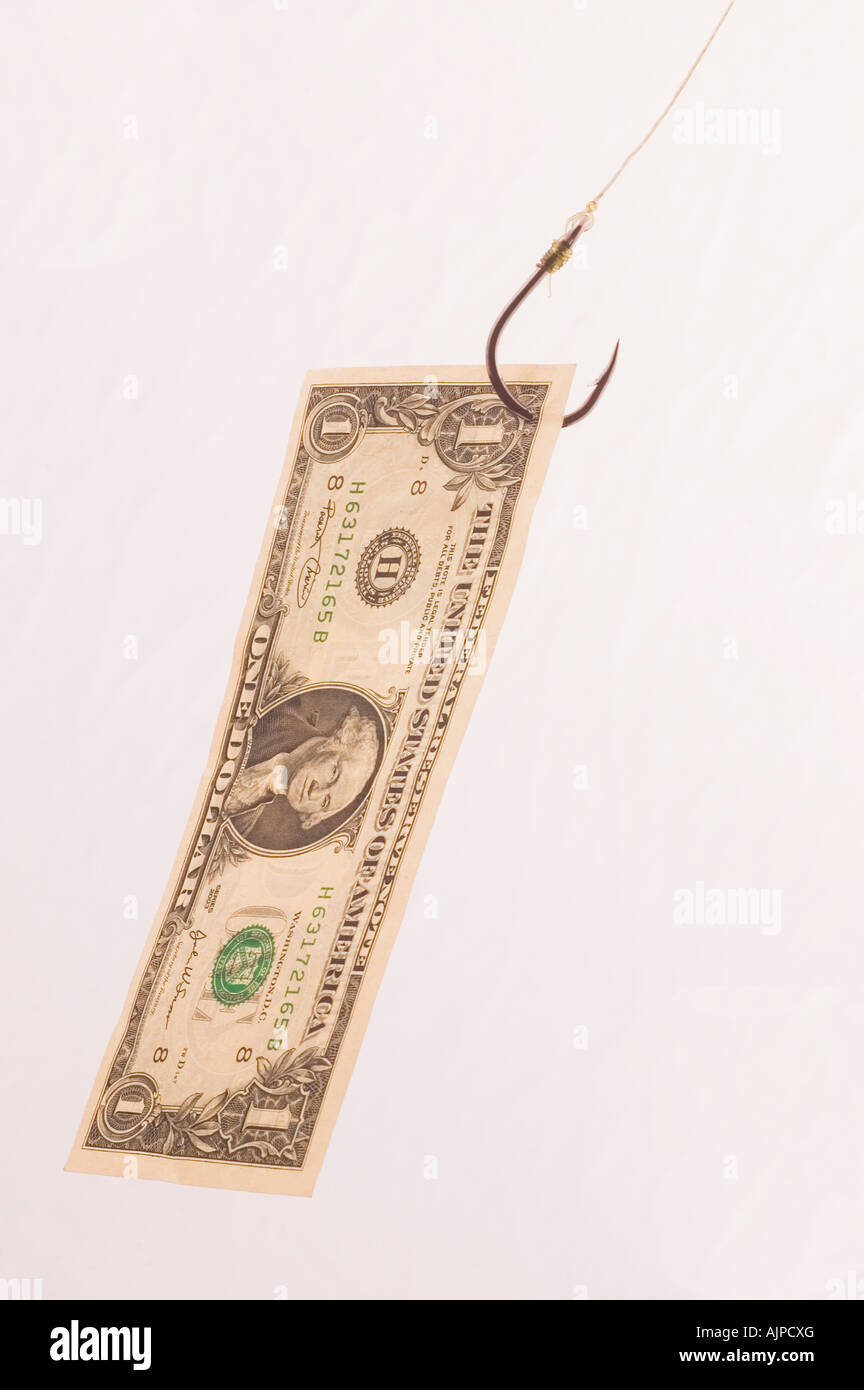 Phishing bait scam hook dollar bill fishing Stock Photo - Alamy