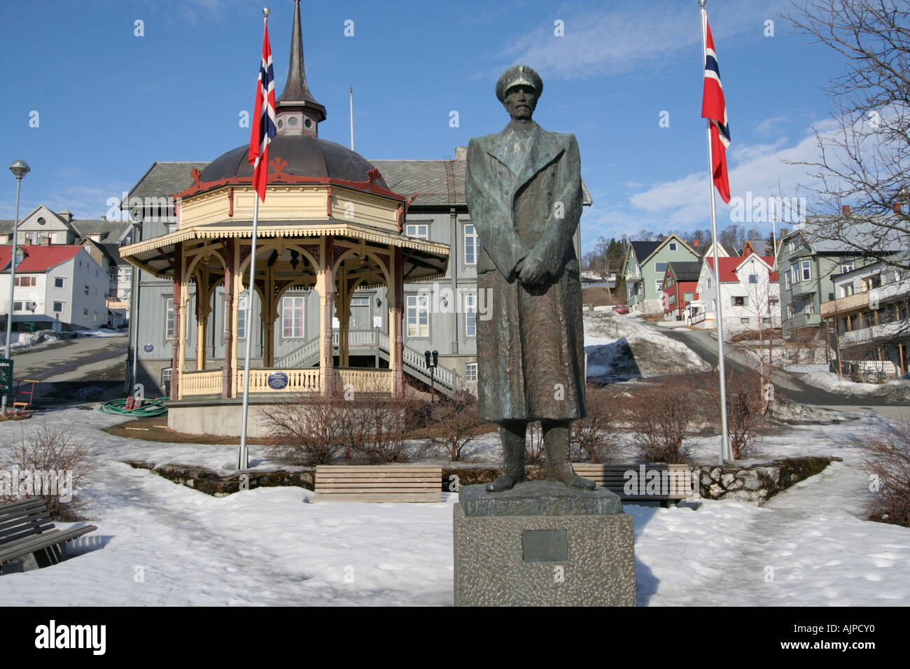 tromso city centre statue norway european landscapes Stock Photo - Alamy