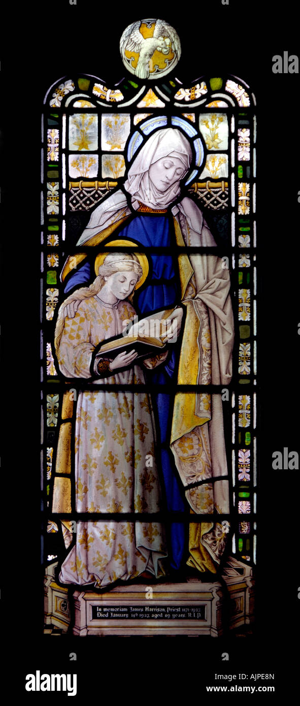 Saint with child reading. Detail of South window. Church of Saint ...