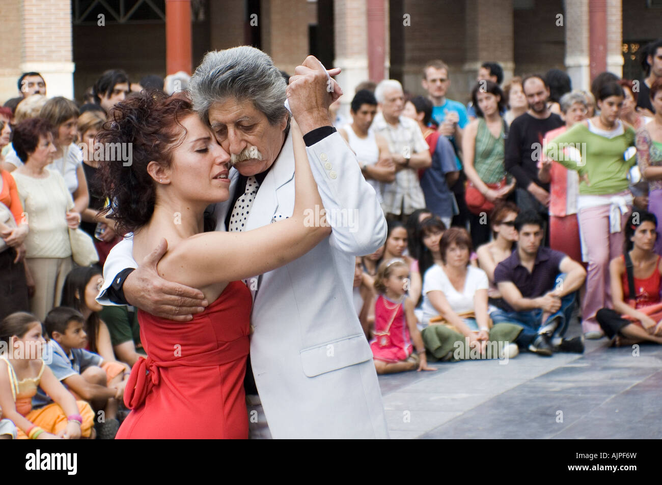 Tango dancers in a street contemporary dance & theater festival. Plaza ...