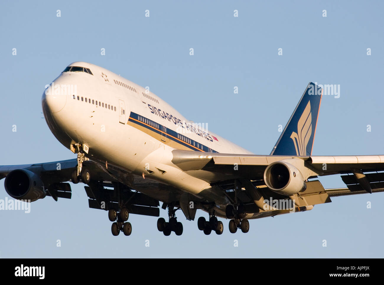 Singapore Airlines Boeing 747 412 landing at London Heathrow Stock ...