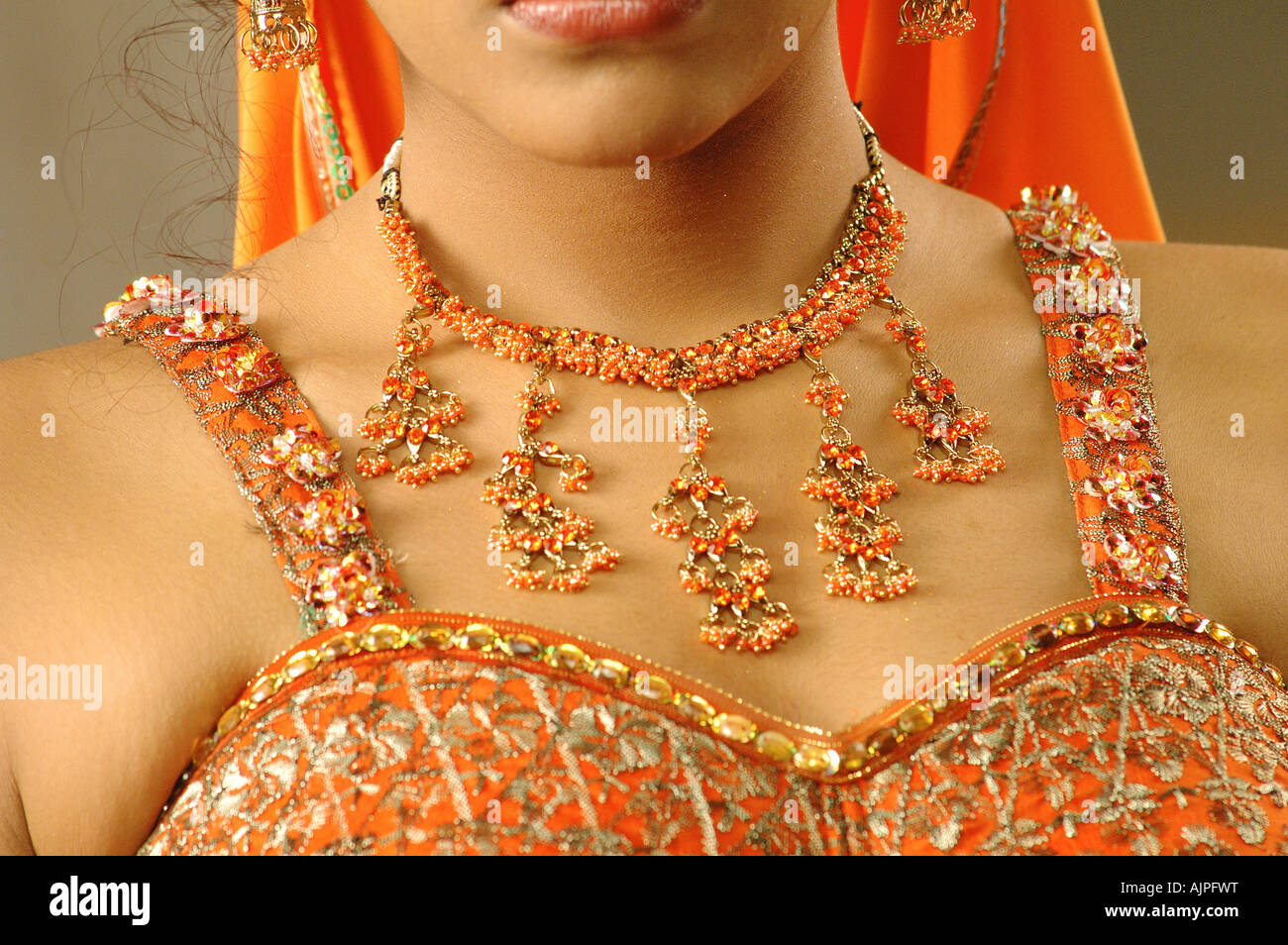 Partial view of a woman dressed in traditional Indian attire Stock ...