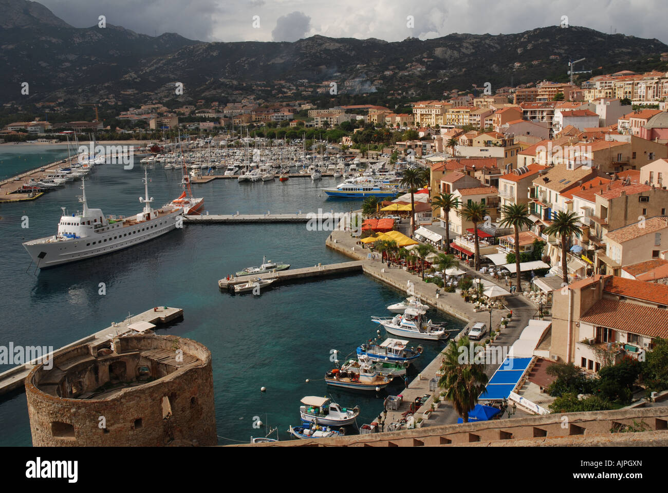 Town Calvi with harbour seen from the Castle Mediterranean Sea Island ...