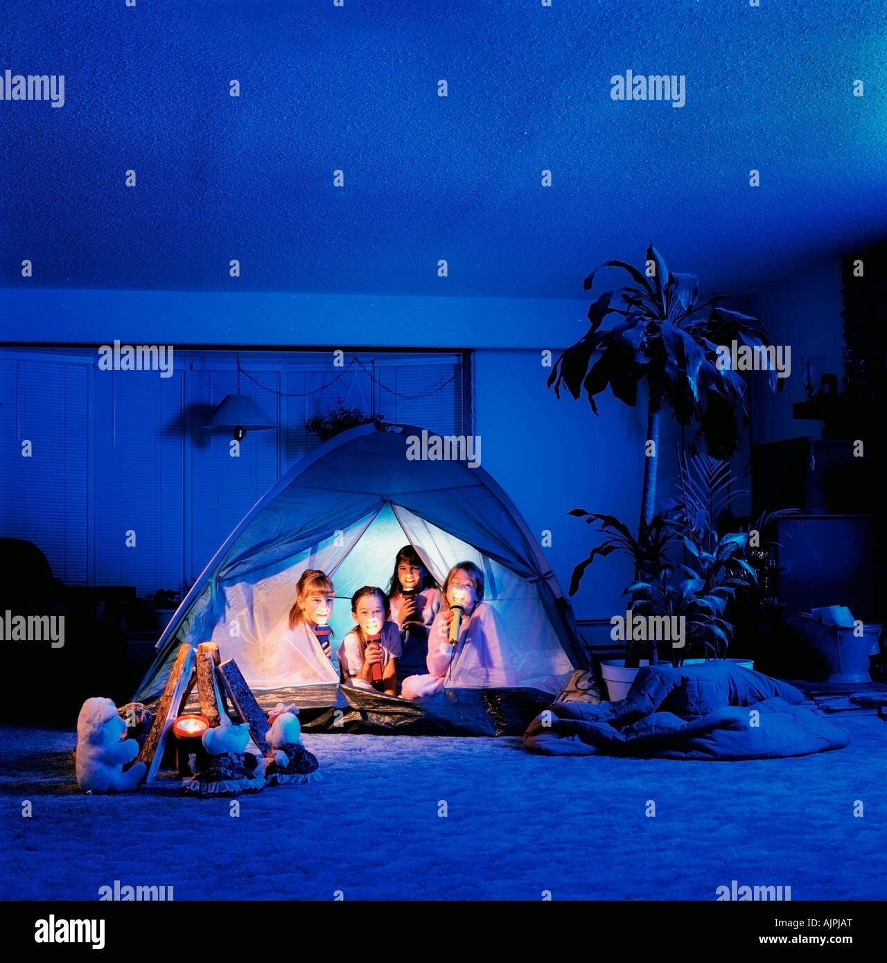Kids in tent with torch hi-res stock photography and images - Alamy