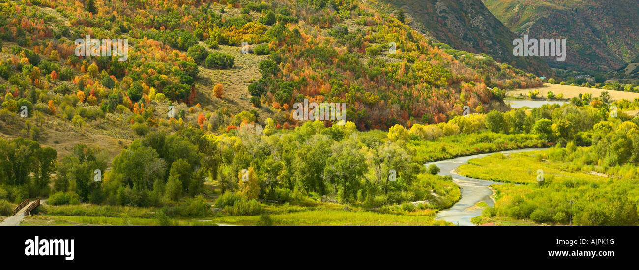 a river through a fall color canyon Stock Photo - Alamy