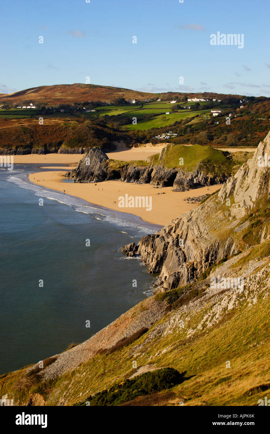 Three Cliffs Bay Viewed From Pennard Cliffs, Gower Peninsula, West ...