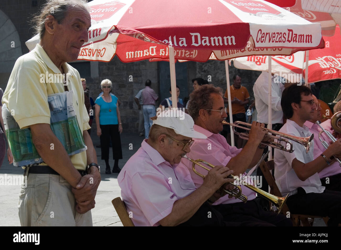 Musicians in sardana (traditional catalan dance) street spectacle ...