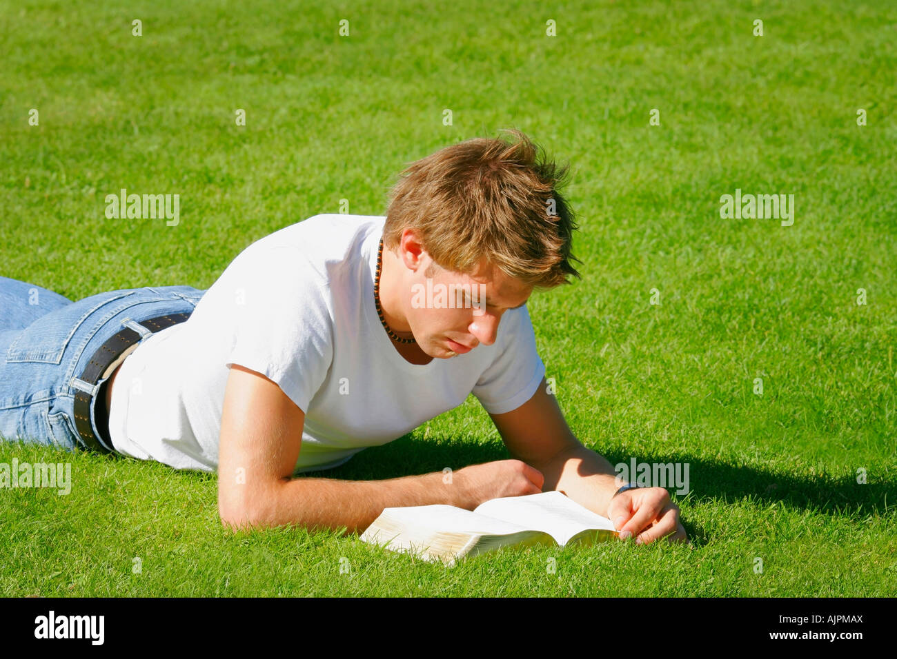 Man reading book outdoors grass hi-res stock photography and images - Alamy