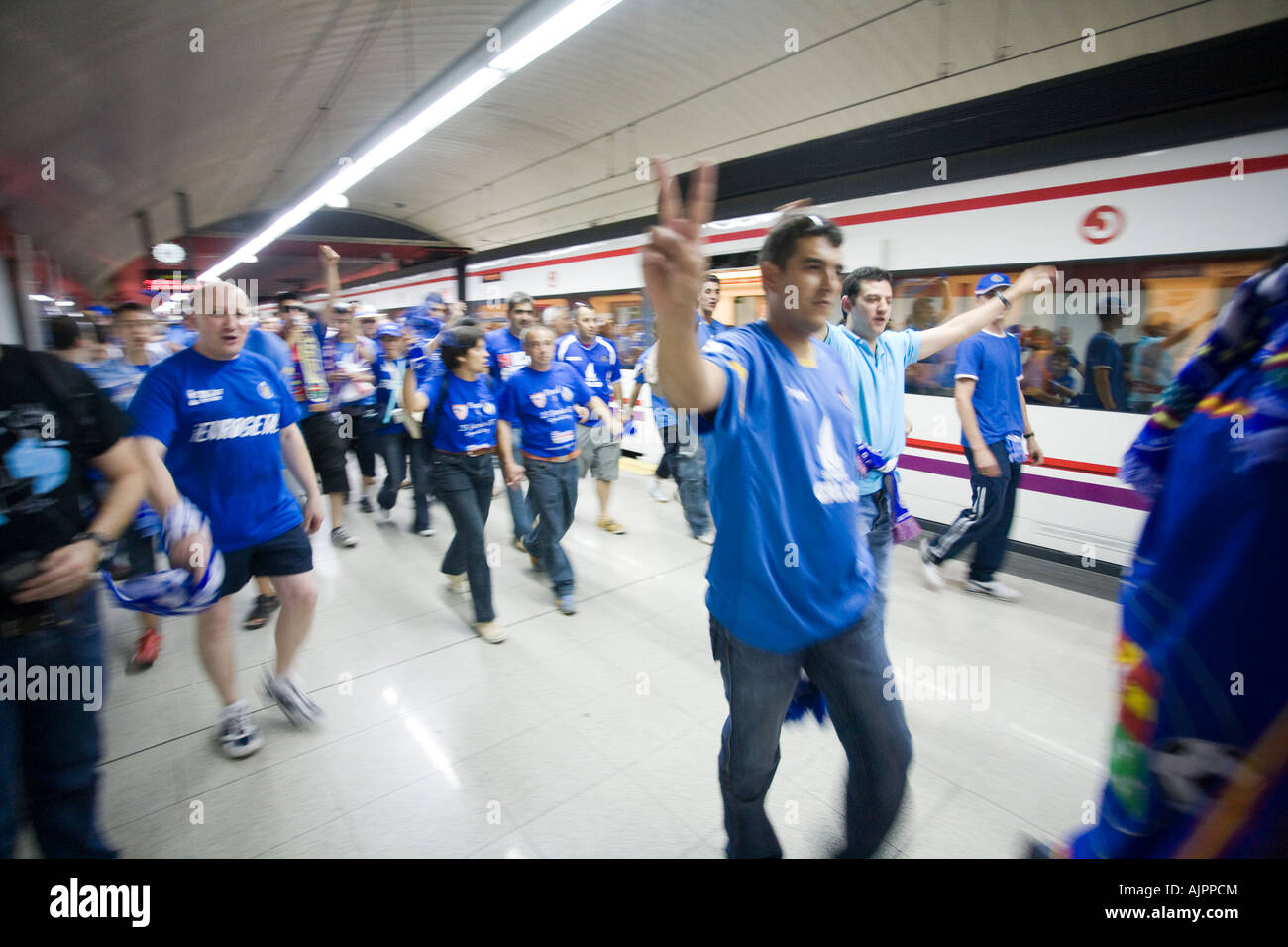 Getafe CF fans going to the Santiago Bernabeu stadium Stock Photo - Alamy