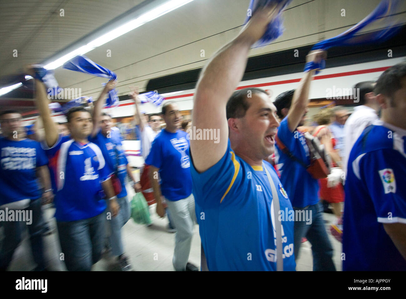 Getafe CF fans going to the Santiago Bernabeu stadium Stock Photo - Alamy