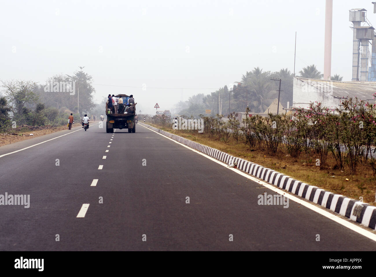 Rear view of a lorry on a road Stock Photo - Alamy
