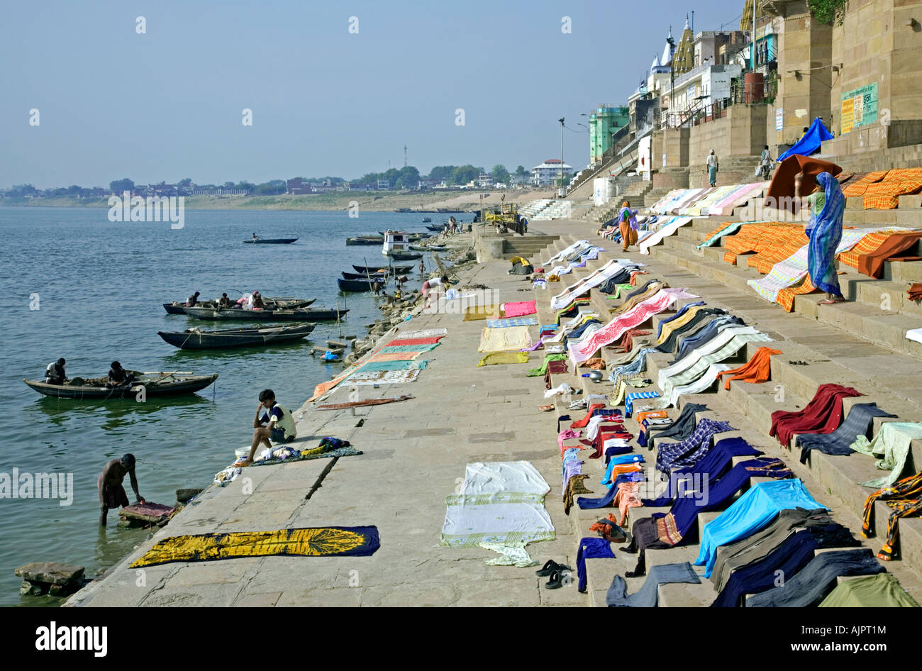 Drying the laundry. Anandmayee Ghat. Ganges river. Varanasi. India ...