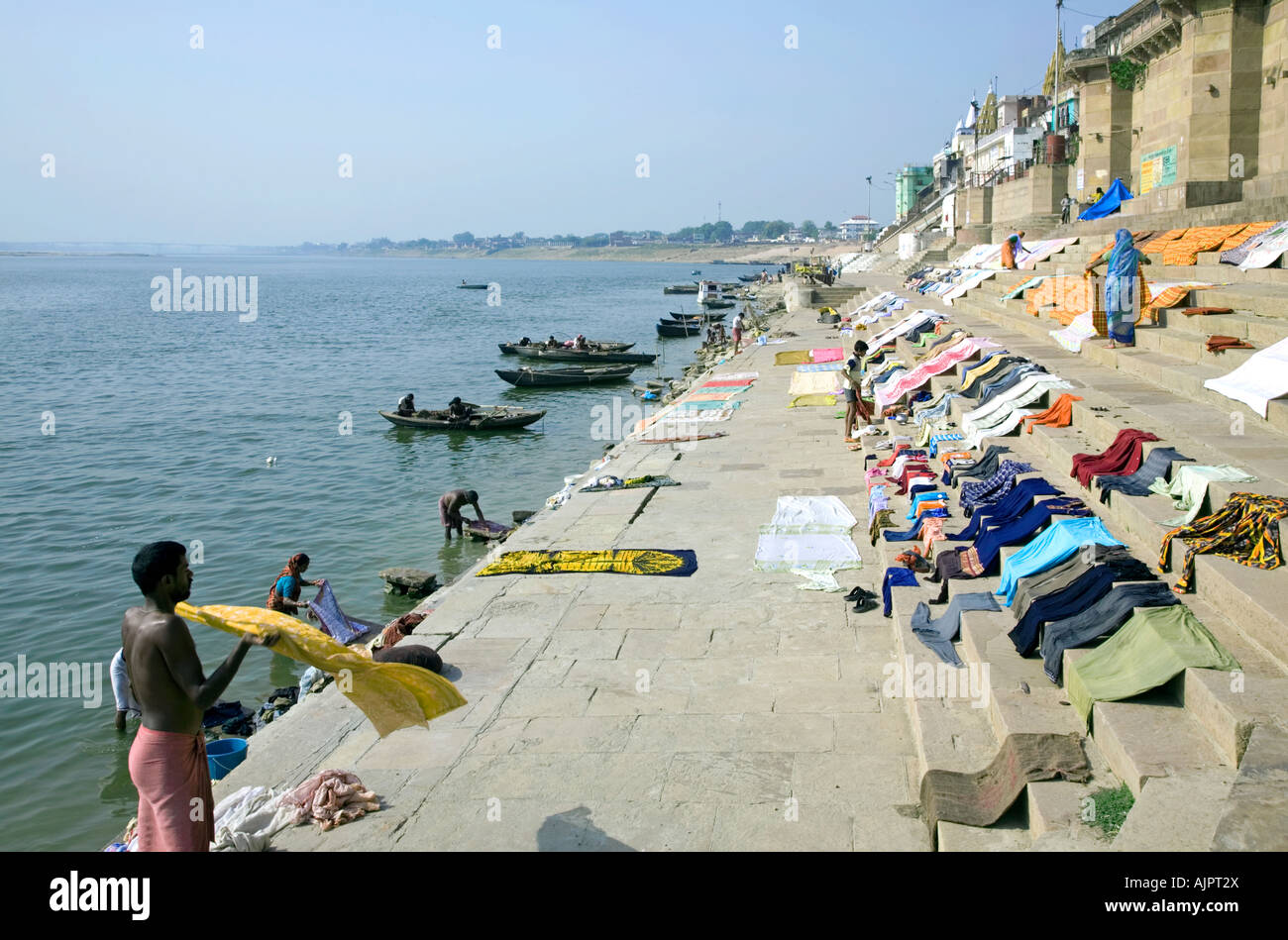Drying the laundry. Anandmayee Ghat. Ganges river. Varanasi. India ...