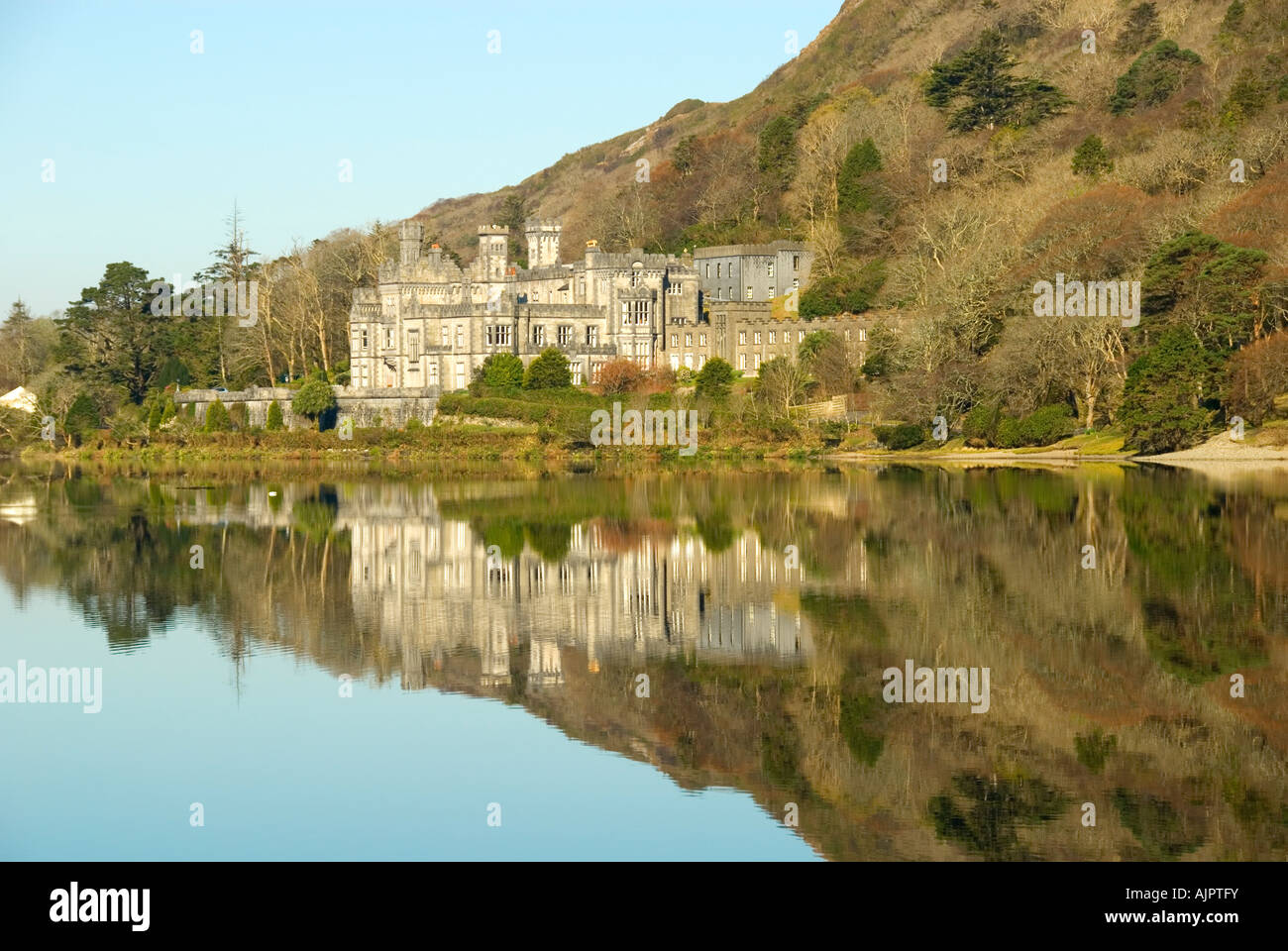 Kylemore Abbey reflected in Pollacappul Lough, County Galway, Ireland ...